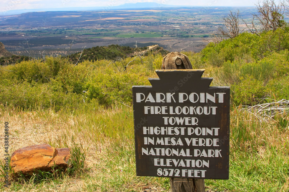 Park Point - Fire Lookout Highest Point sign in Mesa Verde National ...