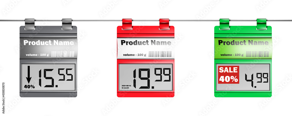 Electronic shelf labels. E-paper displays with paper label holders for ...