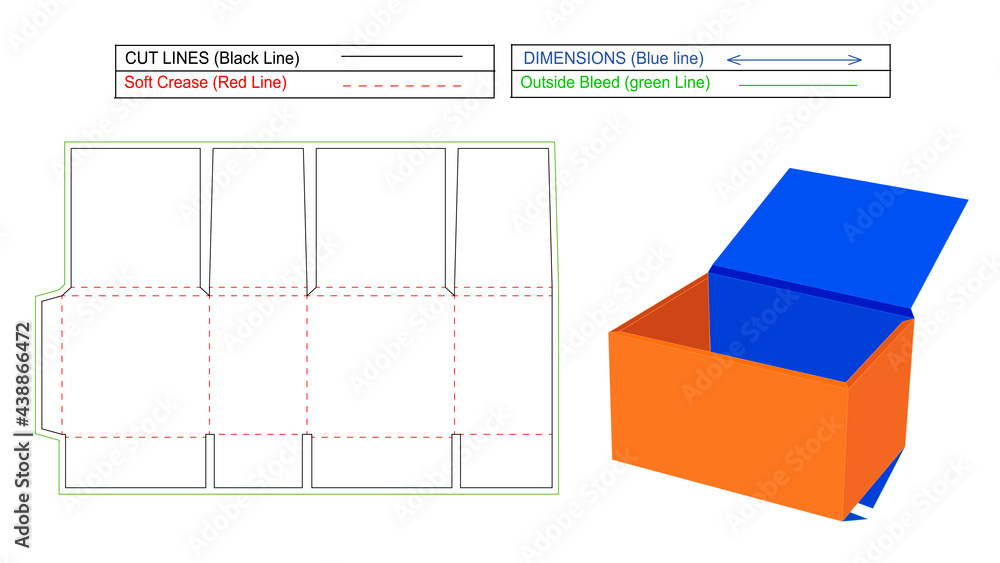 Make Easy cartoon paper Crates box dieline template and 3D box ...