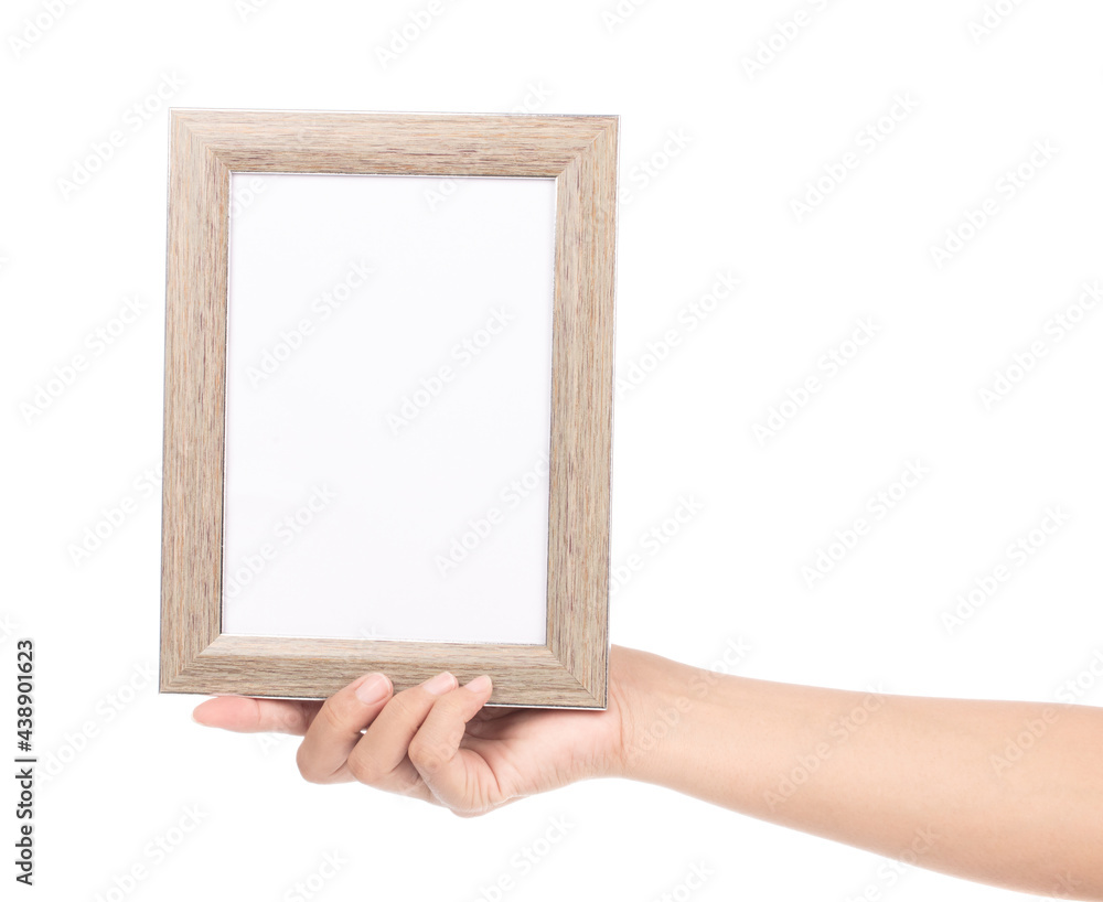 hand holding wood frame isolated on white background Stock Photo ...