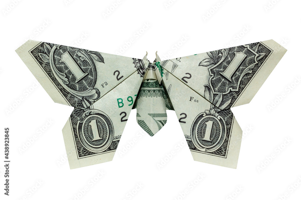 Money Origami Gray BUTTERFLY Folded with Real One Dollar Bill Isolated ...
