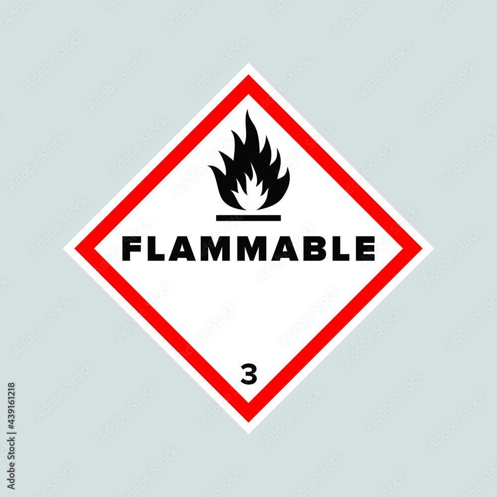 Flammable liquid sign. Flame image. Hazard class 3 (liquid). White ...