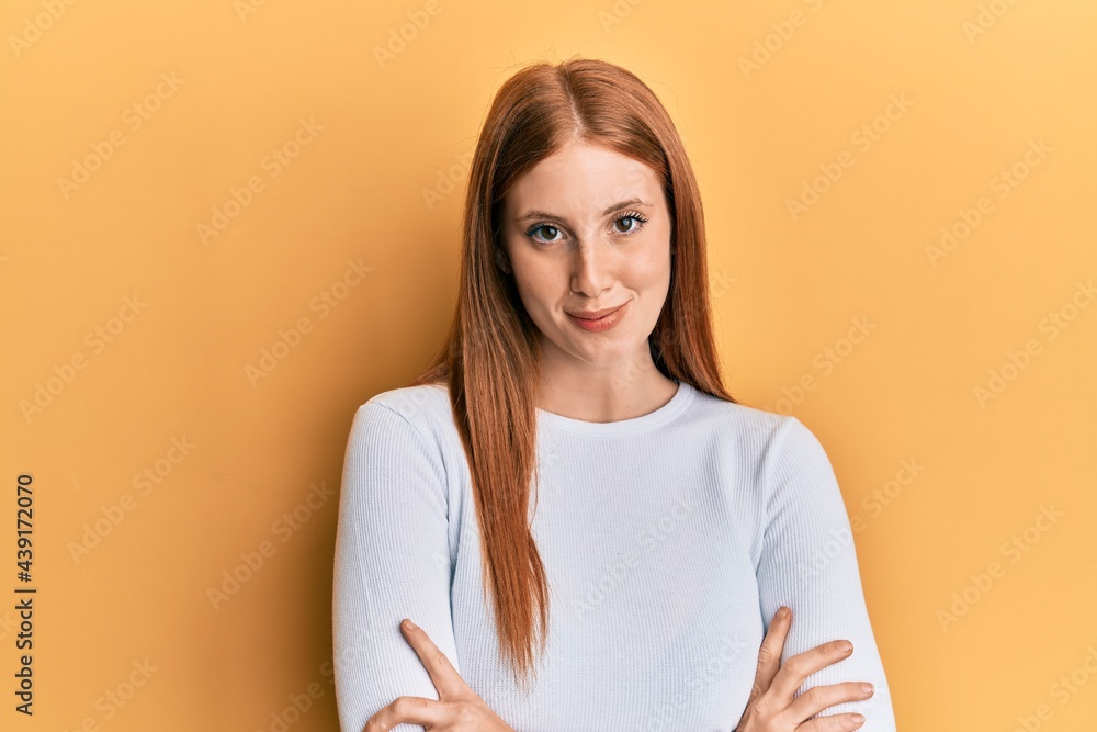 Young irish woman wearing casual clothes happy face smiling with ...