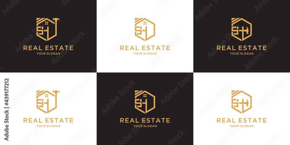 Letter sh home logo for real estate, business, agent, architect Stock ...
