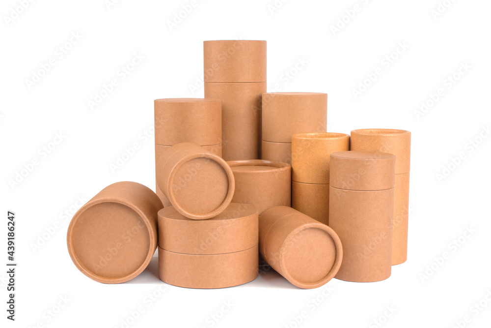 Different paper tubes with paper cap or lids, cardboard containers for ...