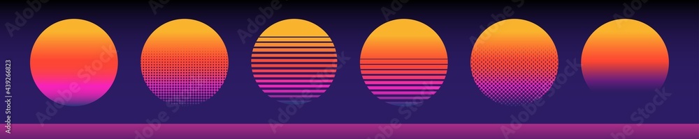 retro sun 80s neon sunset vintage design dark background vector ...