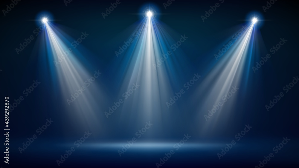 Spotlight backdrop. Illuminated blue stage. Background for displaying ...