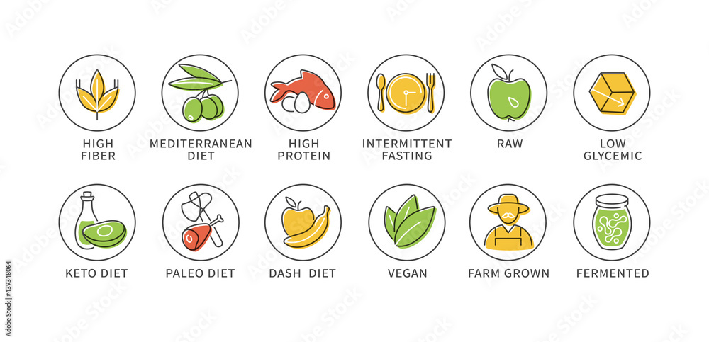 Vector set of logos, badges and icons for natural and health products ...
