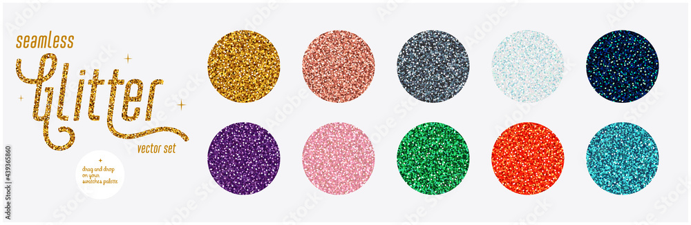 Vetor Glitter seamless pattern set, Shiny seamless colorful backgrounds ...