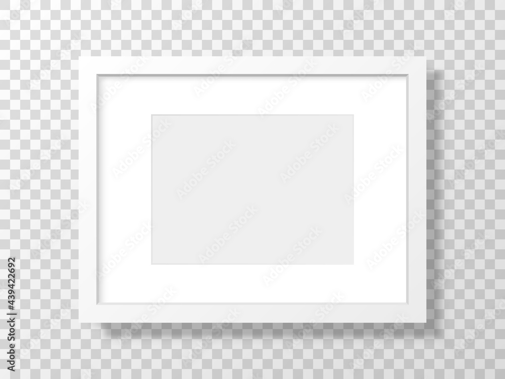 White frame on transparent backdrop. Realistic picture mockup. Clean ...