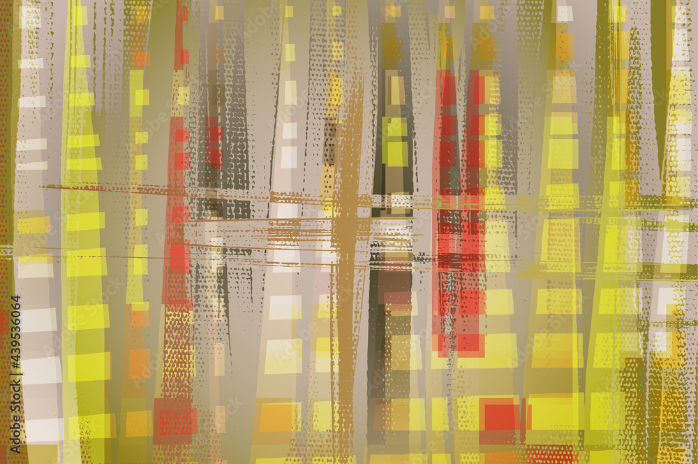 Contemporary art, executed in green gray with shades of red with brush ...