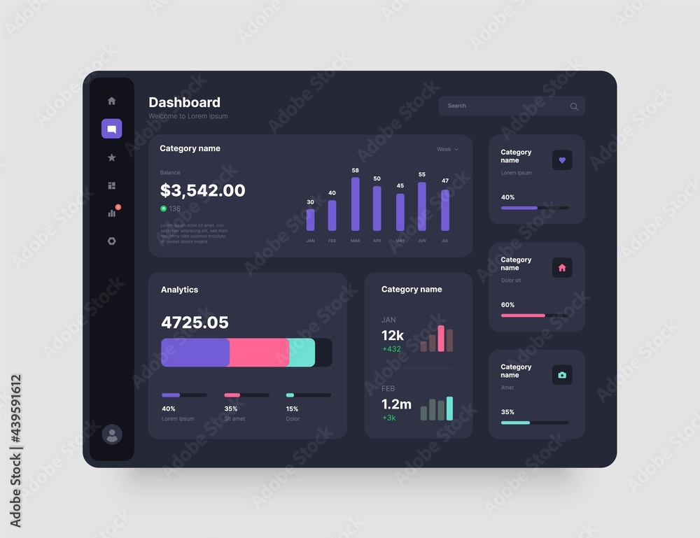 Dashboard Design. App interface with UI and UX elements. Use design for ...