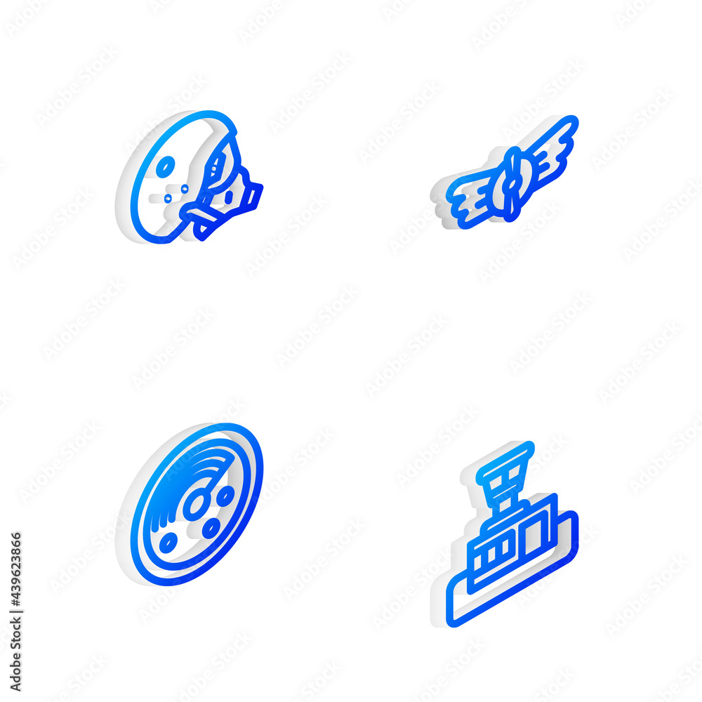 Set Isometric line Aviation emblem, Modern pilot helmet, Radar with ...