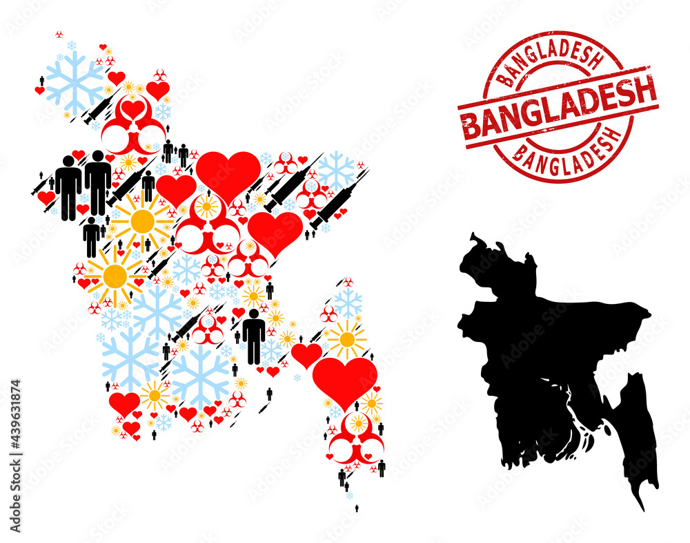 Grunge Bangladesh seal, and lovely man syringe collage map of ...
