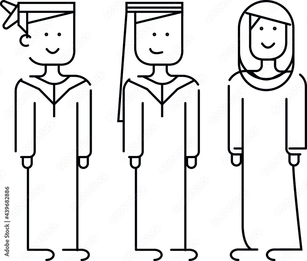 Image vectorielle Stock Arab businessmen and woemn line drawing ...