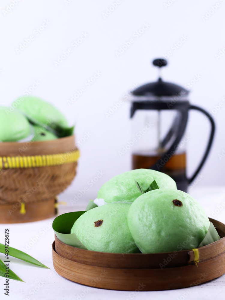Asian steamed buns, In Indonesia called Bakpao or Bapao. Green Bakpao ...