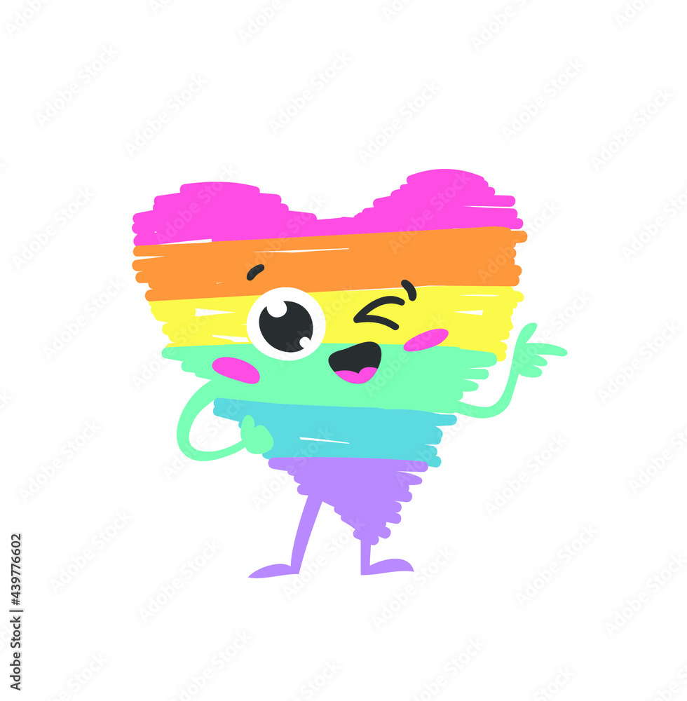 Vector Doodle Illustration Rainbow Heart emoji. Cartoon Pride Colorful ...
