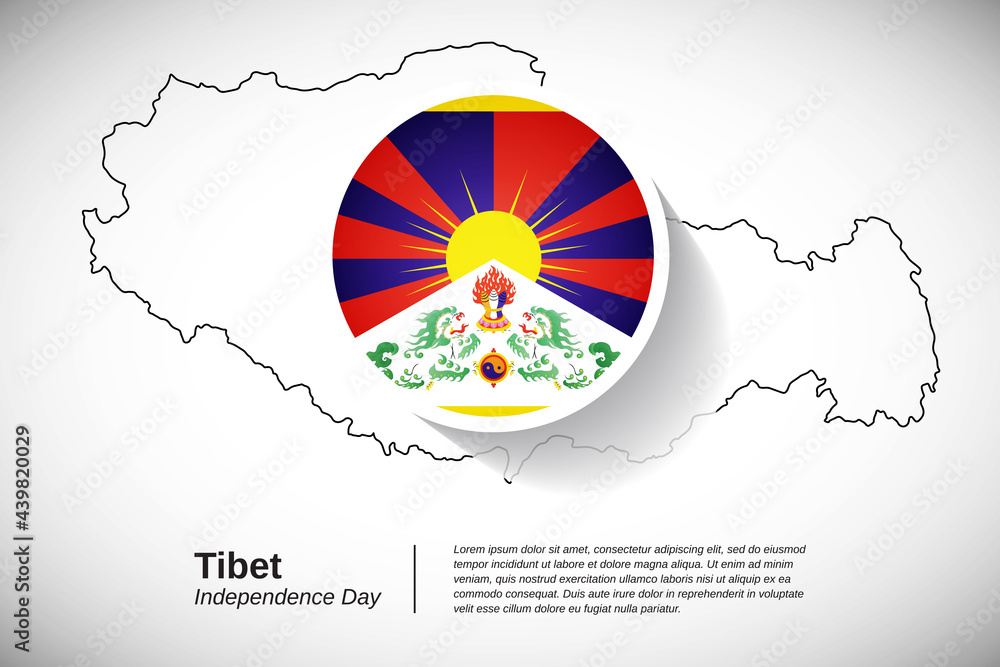 Independence day of Tibet. Creative country flag of Tibet with outline ...