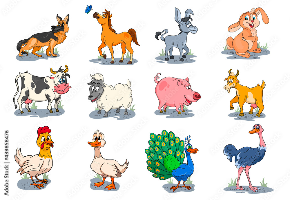 Farm animals characters big set of cartoon rural animals Stock Vector ...