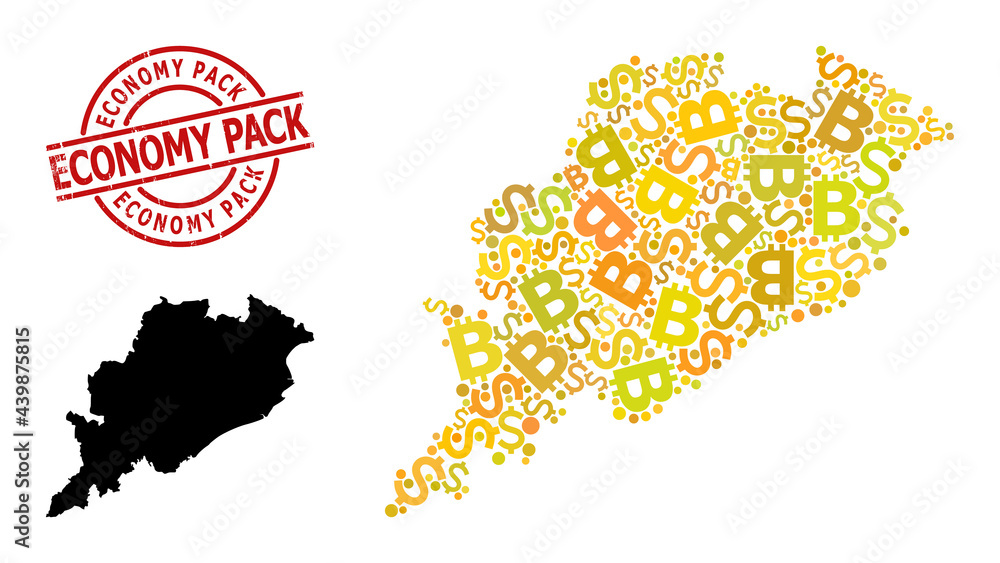 Image vectorielle Stock Scratched Economy Pack stamp seal, and currency ...