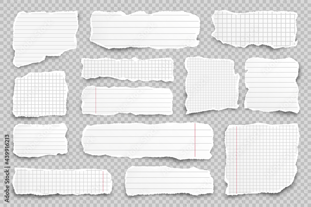 Ripped paper strips on transparent background. Realistic crumpled paper ...