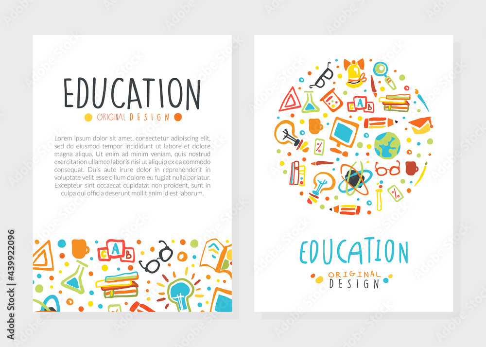 Education Card Templates Set with Space for Text and School Supplies ...