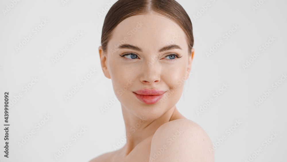 Beautiful woman clean skin healthy beauty face close up natural make up ...