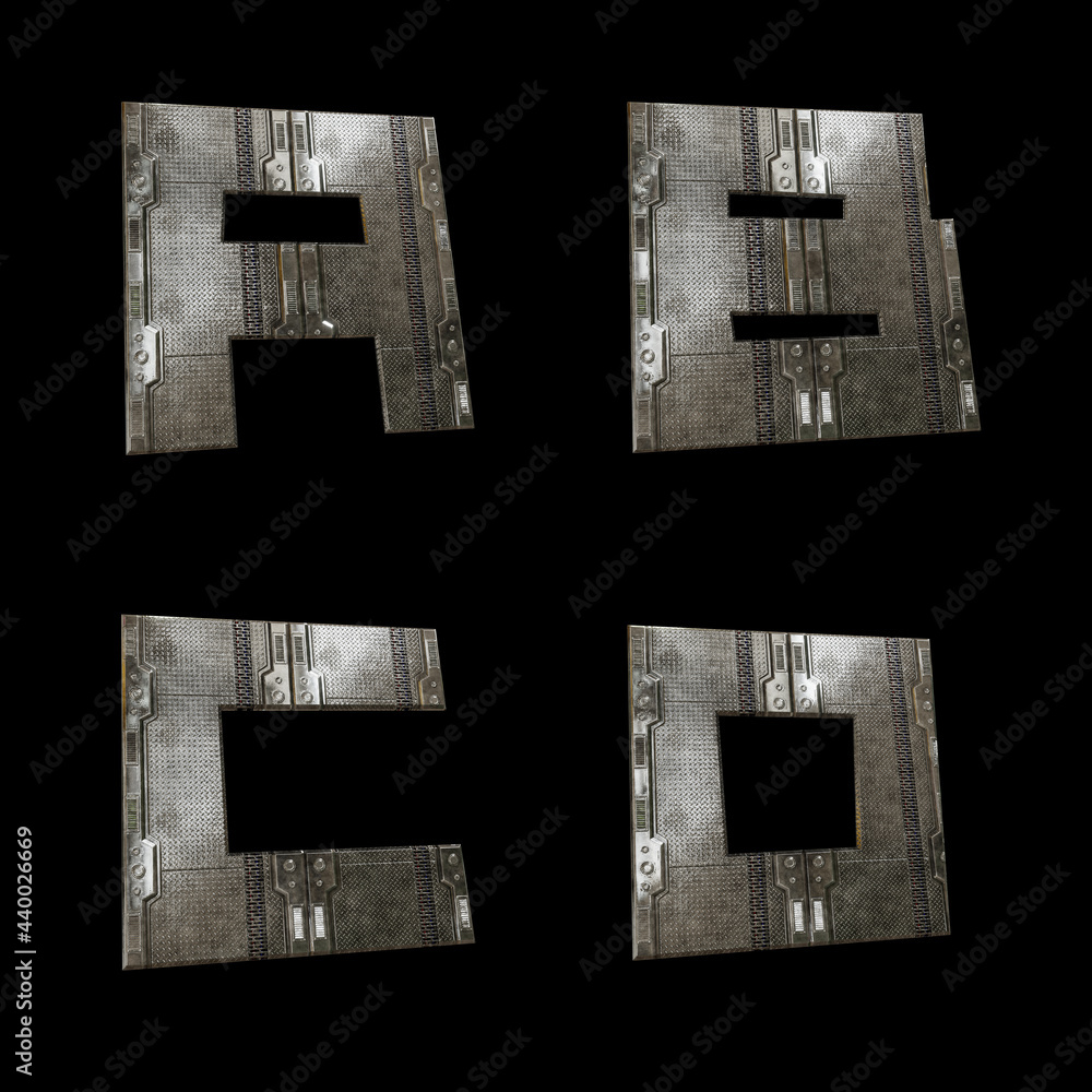 Sci-fi metal panel alphabet - letters A-D Stock Illustration | Adobe Stock