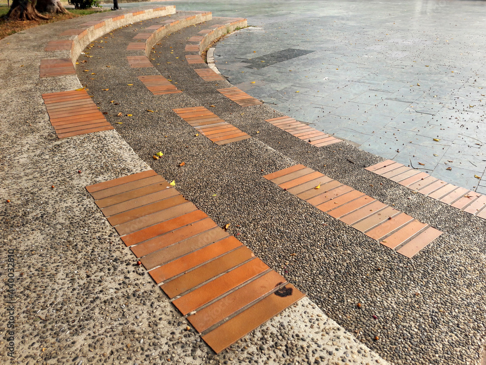 Outdoor staircase of red brick. Orange brick staircase background ...
