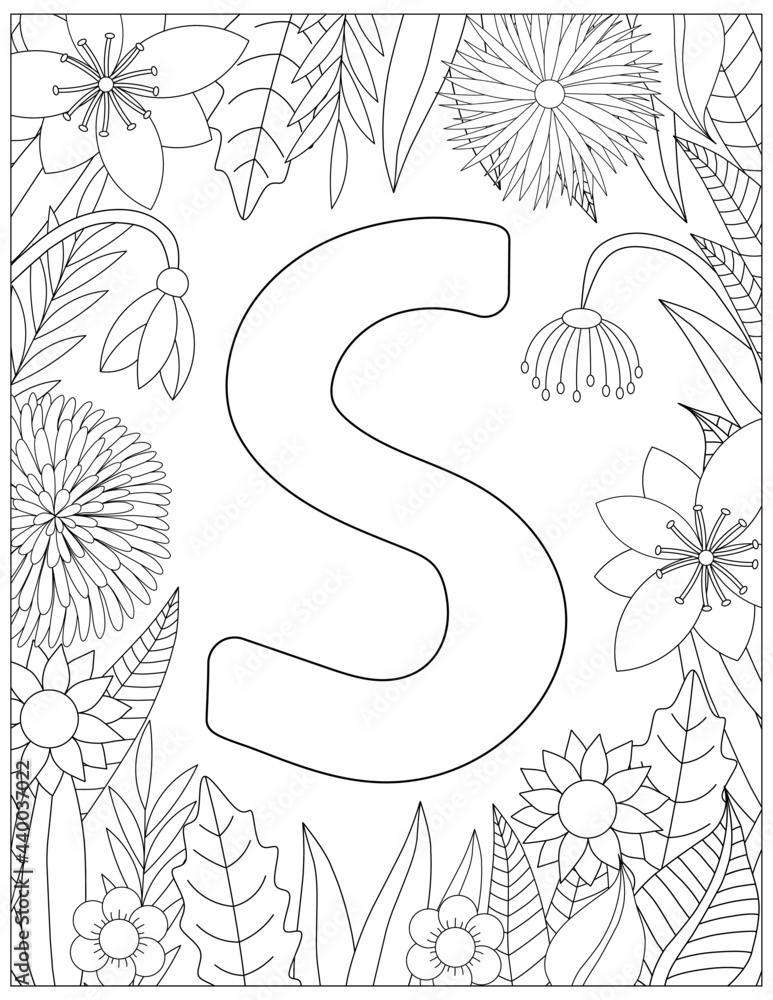Letter S coloring page. Floral coloring. Stock Vector | Adobe Stock