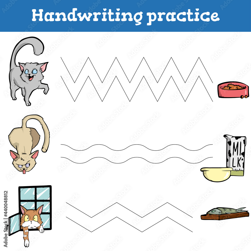 Handwriting practice sheet. Educational children game, restore the ...