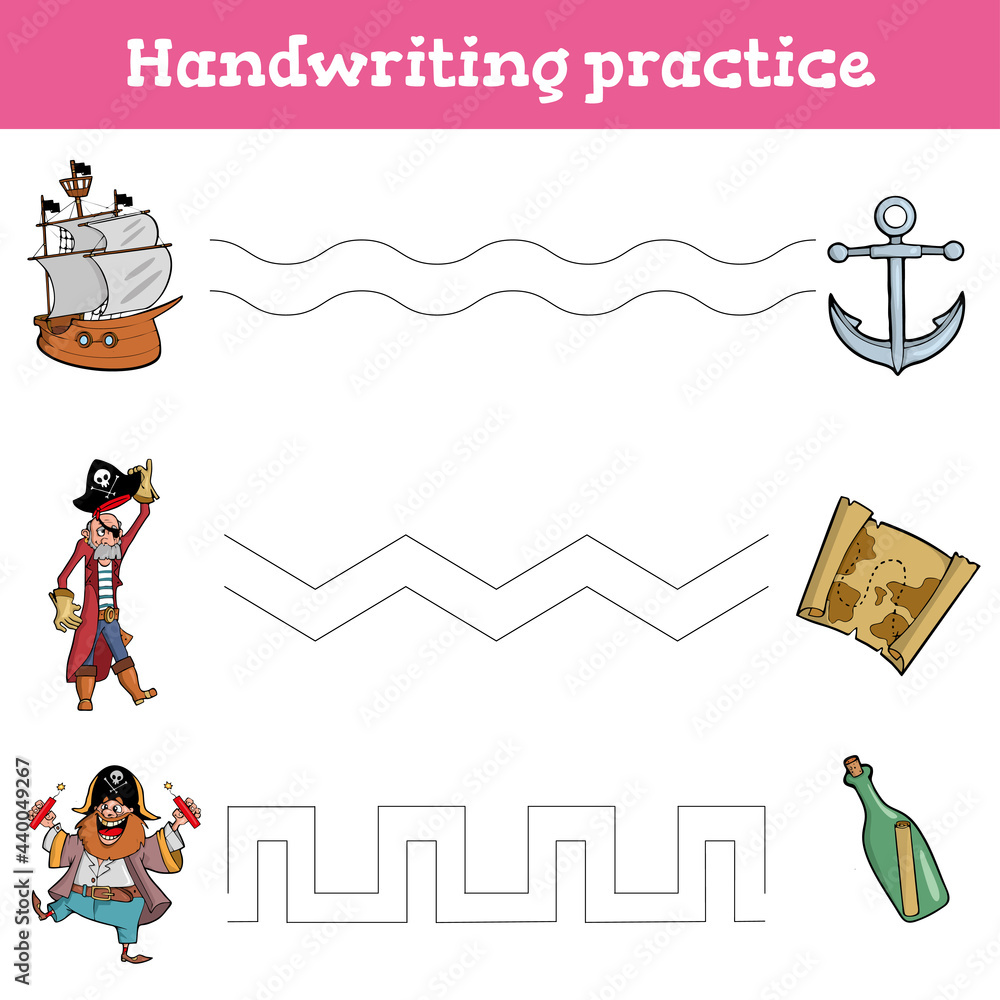 Handwriting practice sheet. Educational children game, restore the ...