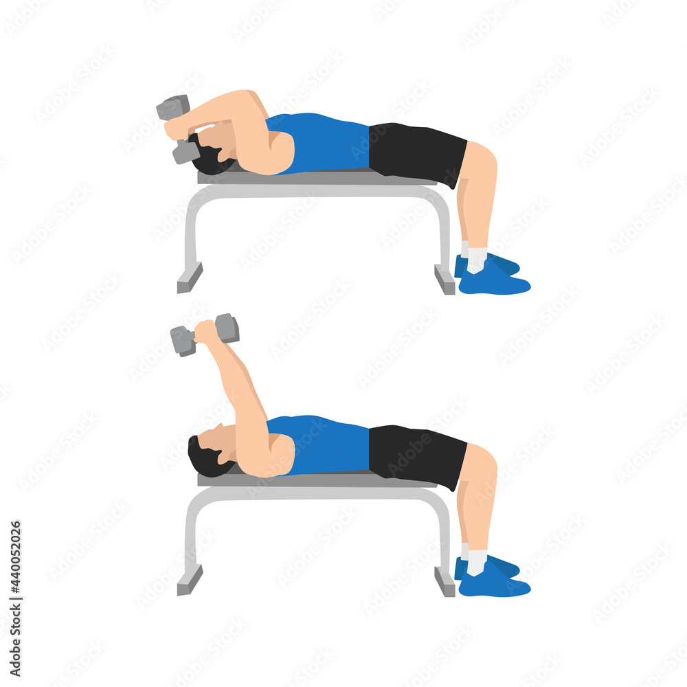 Man doing Lying dumbbell tricep extensions exercise. Flat vector ...