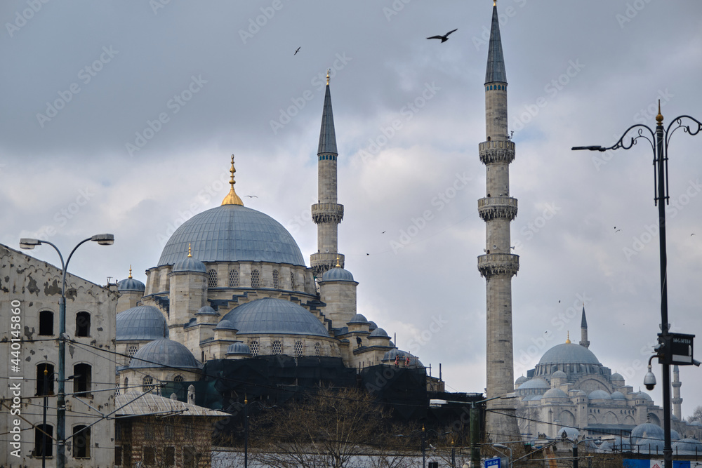 Turkey istanbul. Yeni Cami and suleymaniye mosques which are grand ...