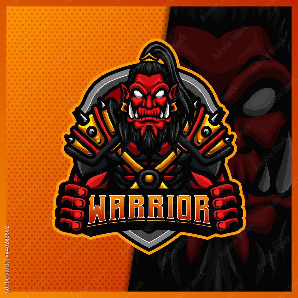 Stock-Vektorgrafik „Orc Viking Warrior Samurai mascot esport logo ...