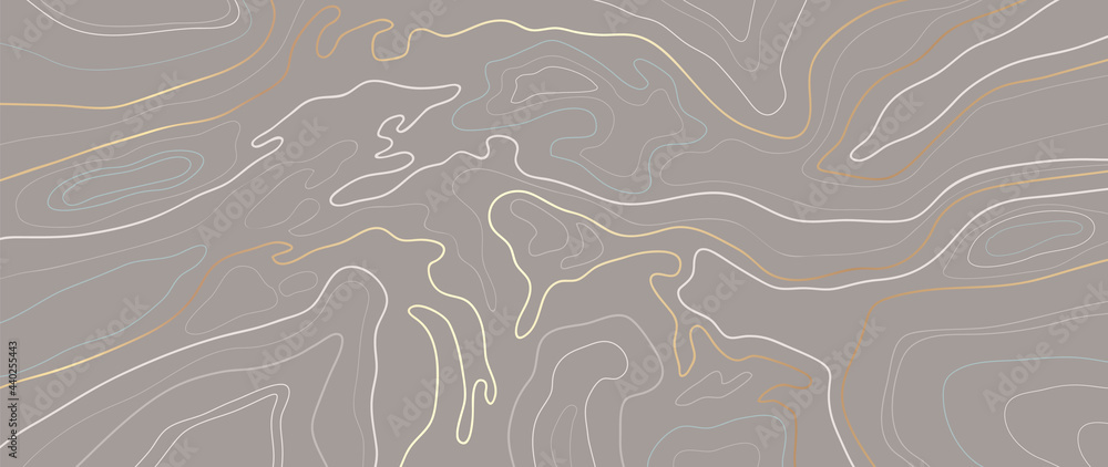 Luxury gold abstract line art background vector. Mountain topographic map background with golden ...