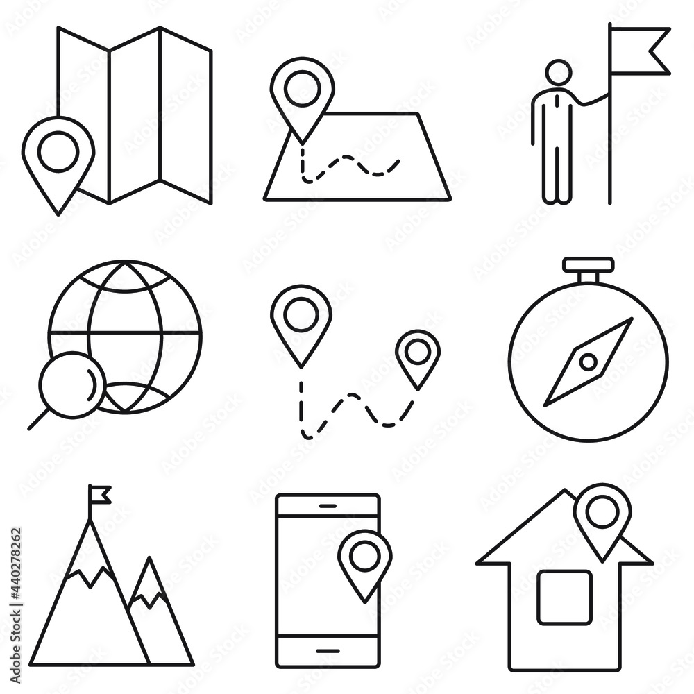 maps and location icon.maps and location set symbol vector elements for ...