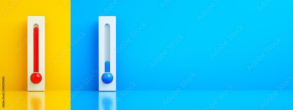 hot and cold thermometers, 3d rendering, control air conditioner ...