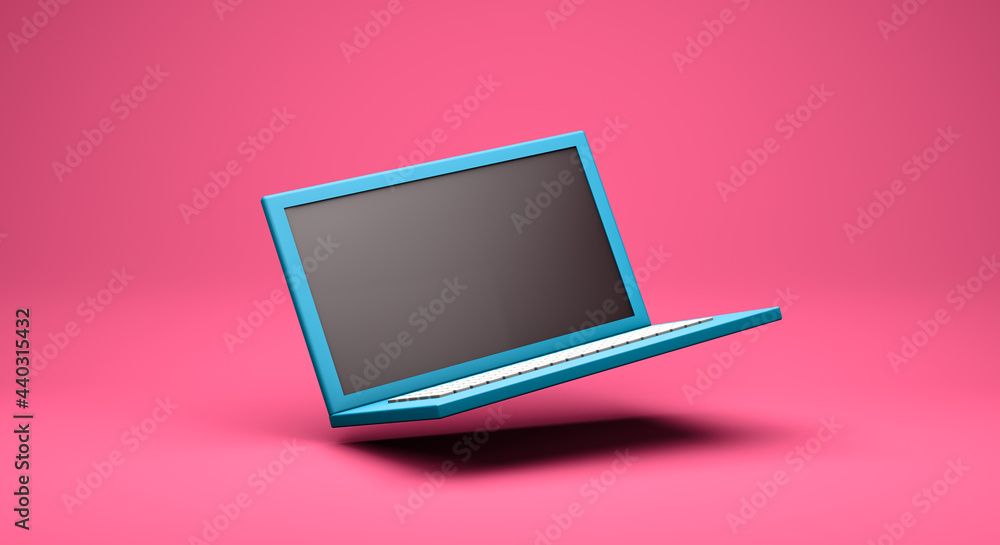 3D rendering, Realistic mock up of computer laptop dropping on the ...