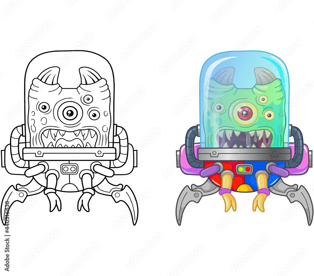 cartoon alien monster, coloring page, funny illustration Stock Vector ...