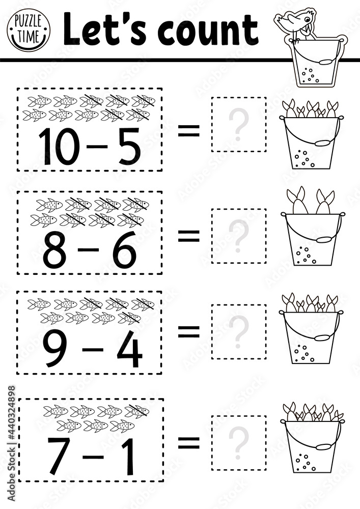 How many fish black and white game with cute fishes in the bucket ...