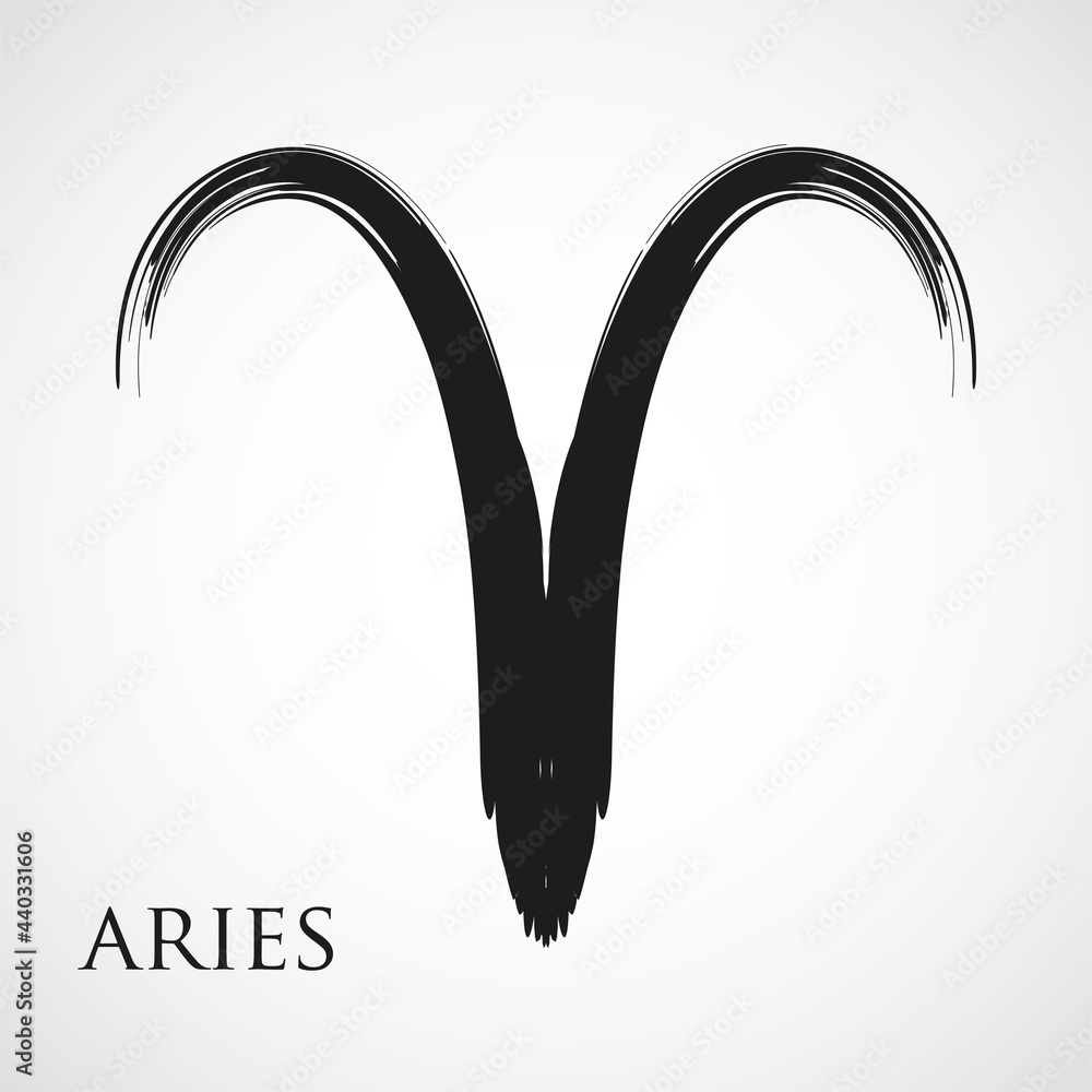 Aries zodiac symbol isolated on white background. Brush stroke Aries ...