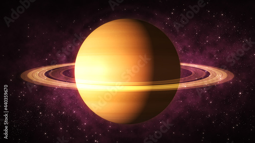 Saturn Planet With Rings And The Atmosphere On Dark Shiny Starry Outer ...