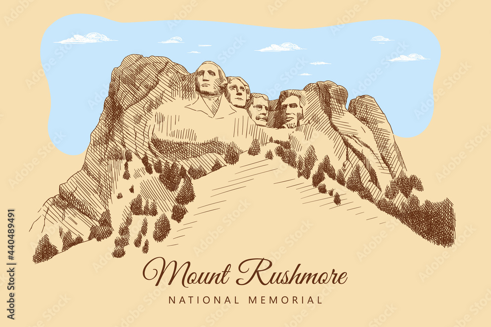 Colorful sketch of Mount Rushmore National Memorial, South Dakota, USA ...