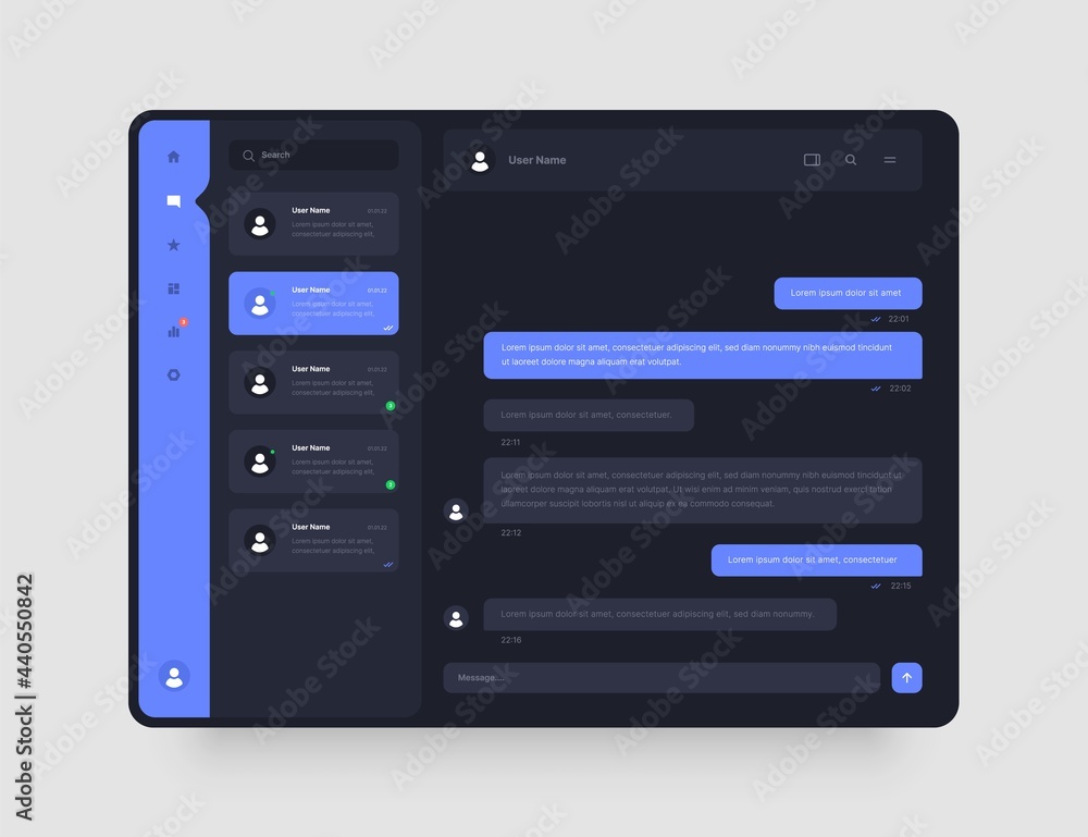 Dashboard Design with chat, social media, online messenger kit. App ...