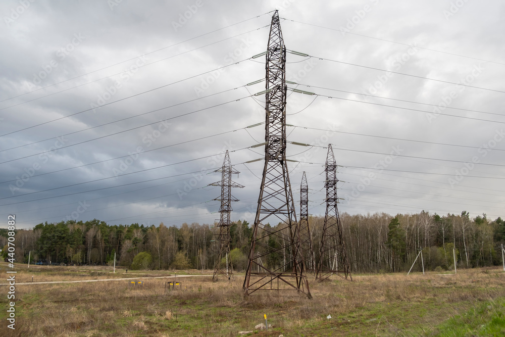 High voltage poles of power transmission line supports carry ...