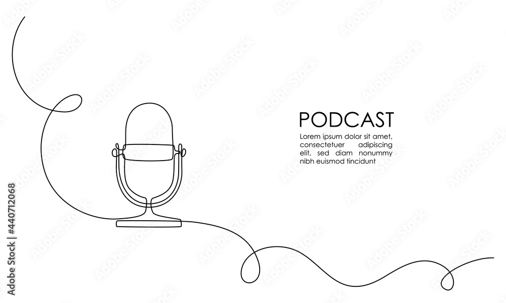 Continuous one line drawing of podcast microphone. Vintage old mike in ...