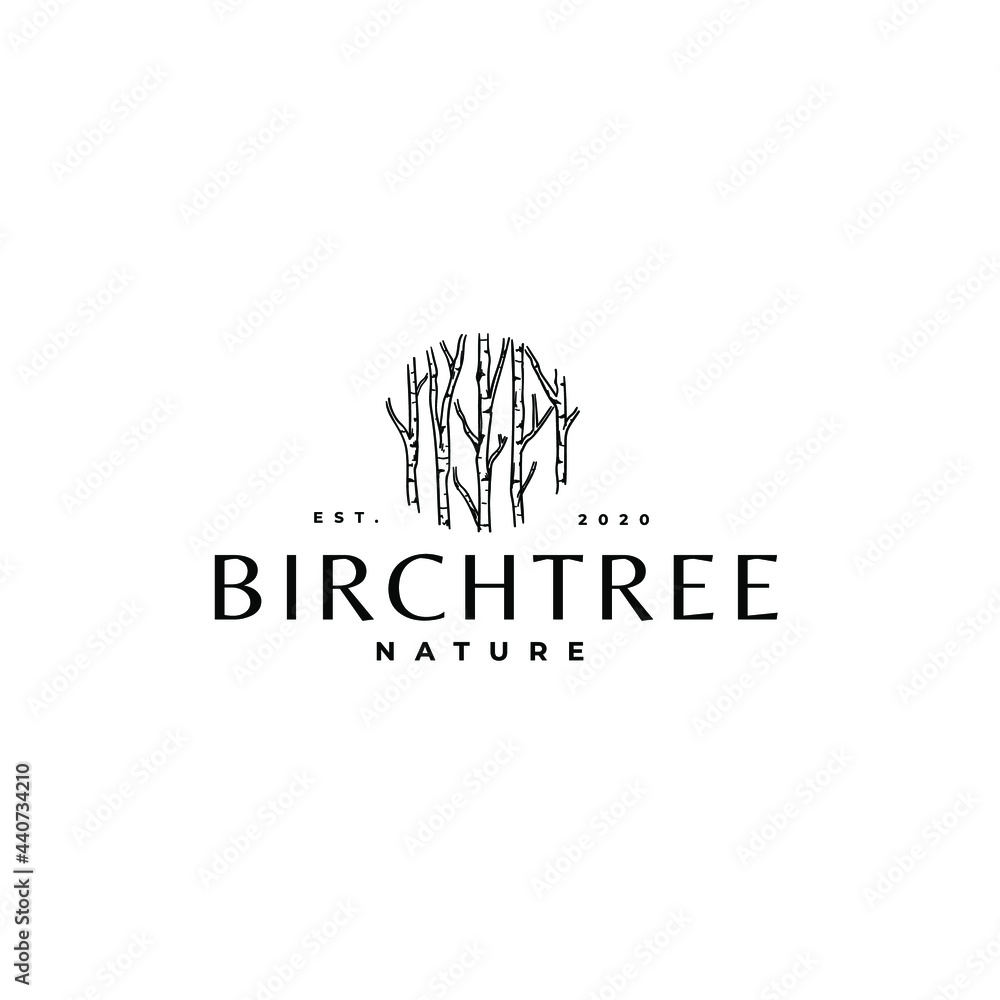 Birch Tree Plant Drawing Logo Vector Illustration Template Icon Stock ...