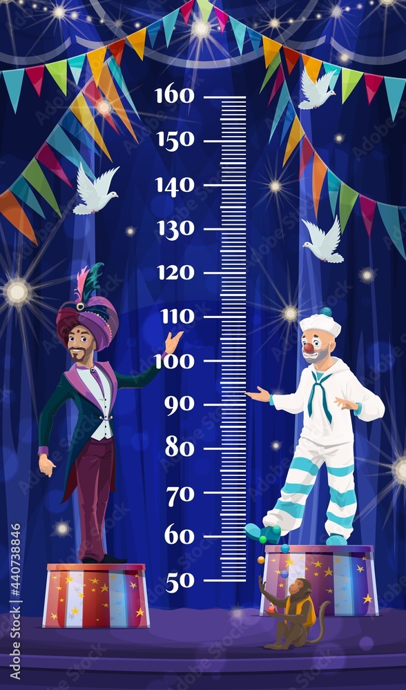 Vector de Stock Kids height chart, shapito circus. Growth measure meter ...