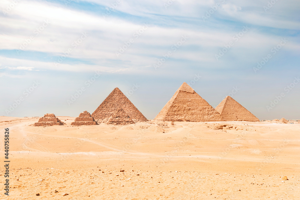 Egypt. Cairo - Giza. General view of pyramids from the Giza Plateau ...